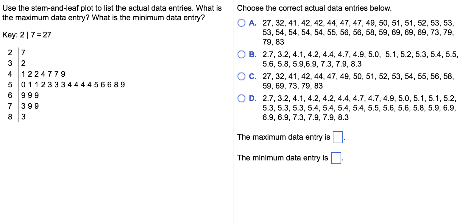 Solved Use The Stem and leaf Plot To List The Actual Data Chegg