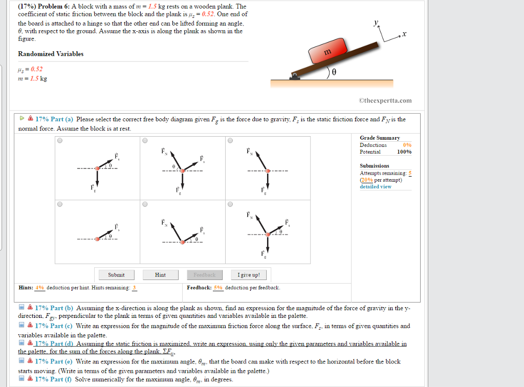Solved 1 5 Kg Rests On A Wooden Plank The Coefficient Of