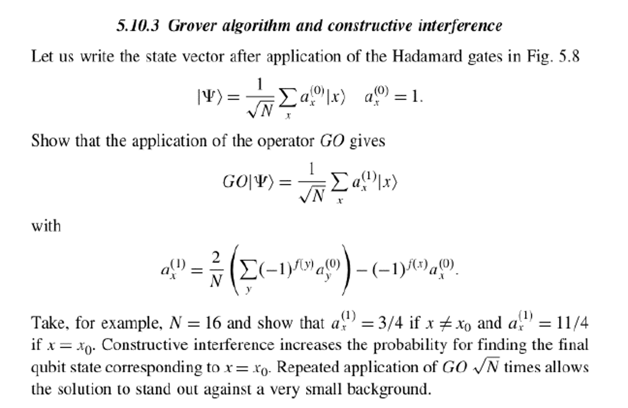Grover Algorithm And Constructive Interference Let