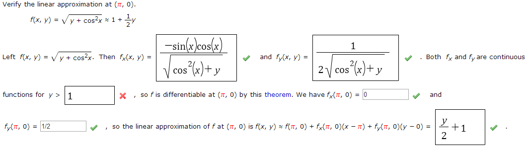 Solved Verify The Linear Approximation At Pi 0 F X Y