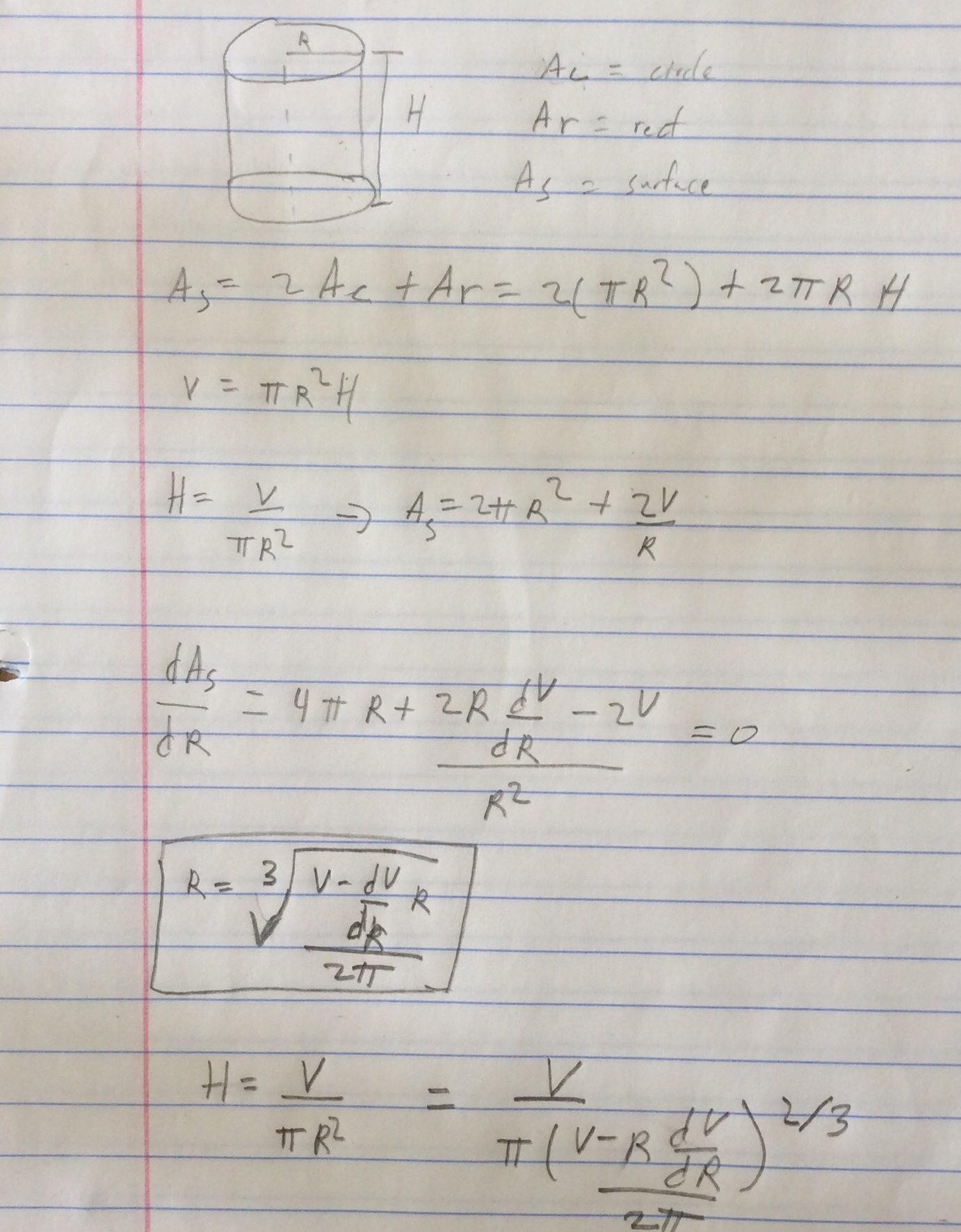 Solved A3 2 Ac Ar 2 pi R 2 2 Pi R H V Pi R 2 H H V pi Chegg Solved A3 2 Ac Ar 2 pi R 2 2 Pi R H V Pi R 2 H H V pi Chegg