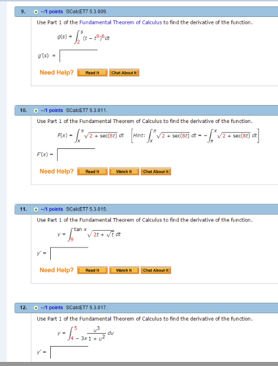 Solved Use Part 1 Of The Fundamental Theorem Of Calculus