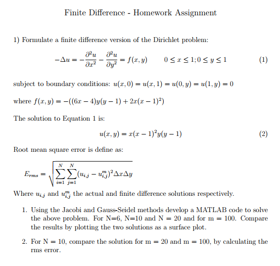 Finite Difference Homework Assignment 1 Formula