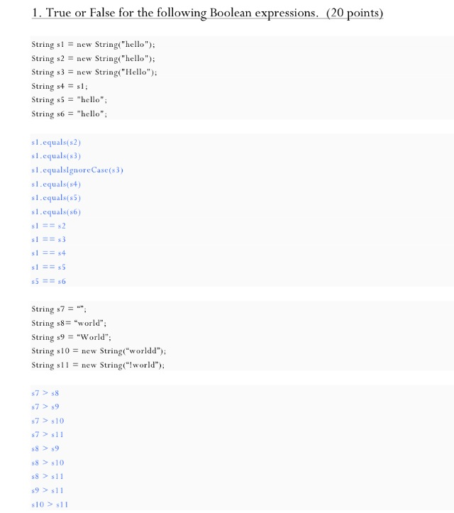 Solved 1 True Or False For The Following Boolean Express