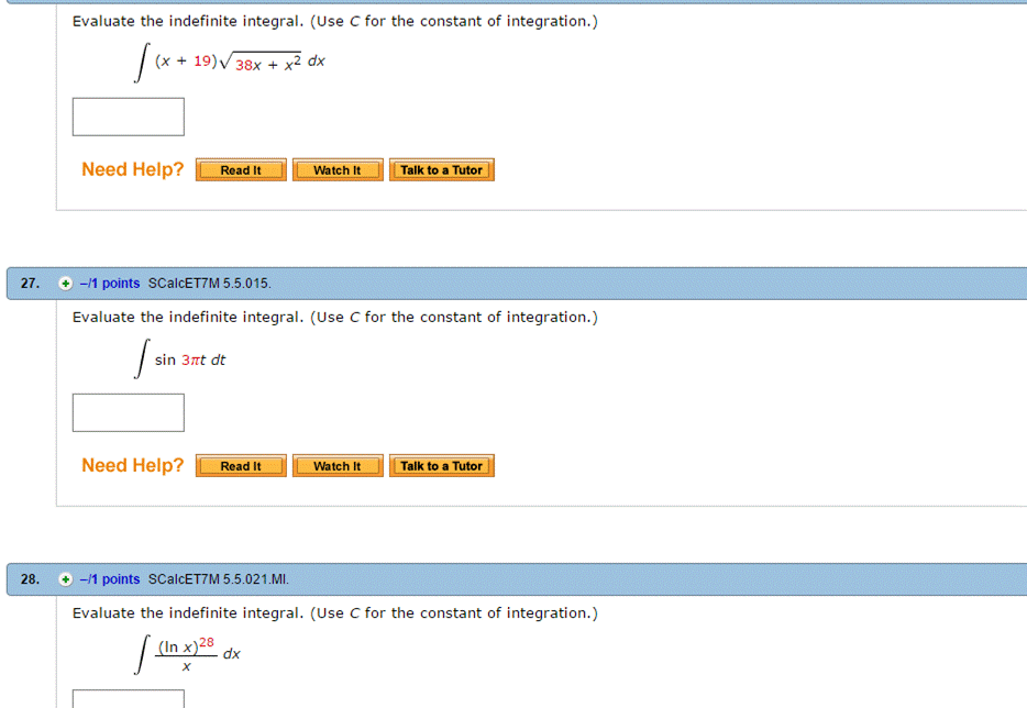 Solved: Evaluate The Indefinite Integral. (Use C For The C... | Chegg.com Solved: Evaluate The Indefinite Integral. (Use C For The C... | Chegg.com