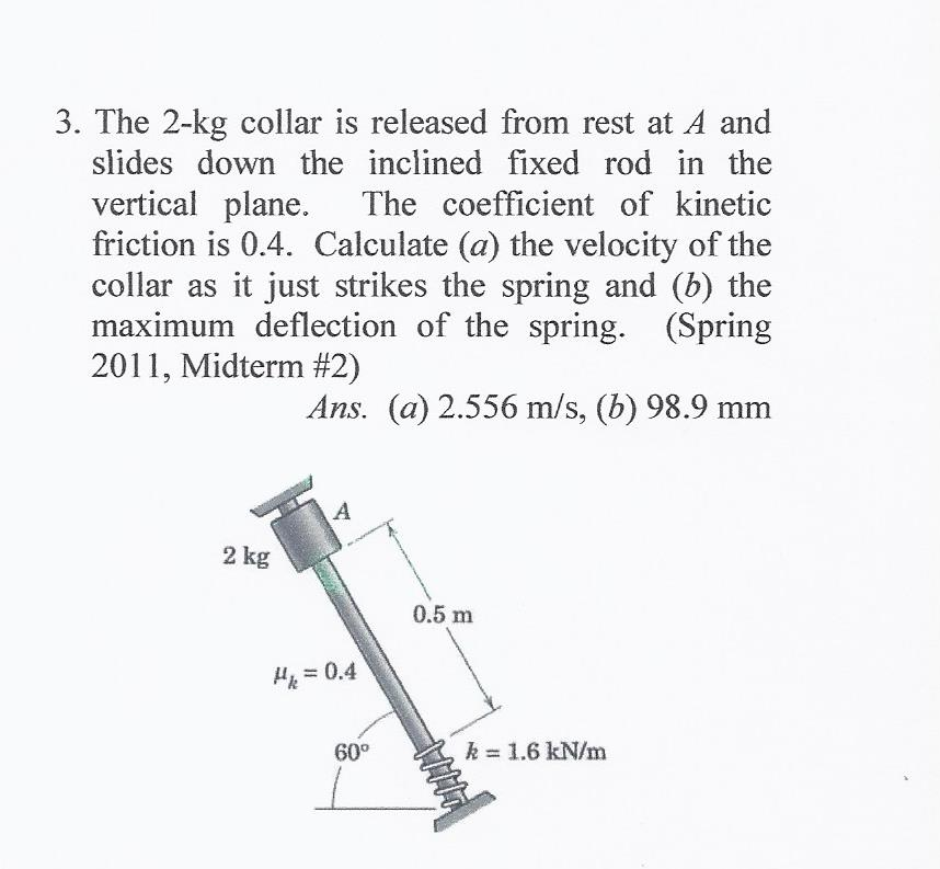 Solved 3 The 2 Kg Collar Is Released From Rest At A And 