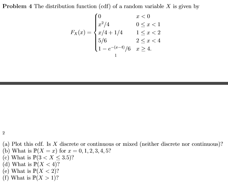 Solved The Distribution Function Cdf Of A Random Variab 