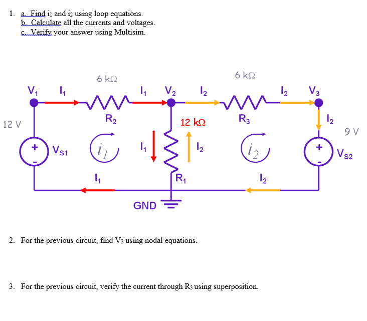 Solved Find I1 And I2 Using Loop Equations Calculate All
