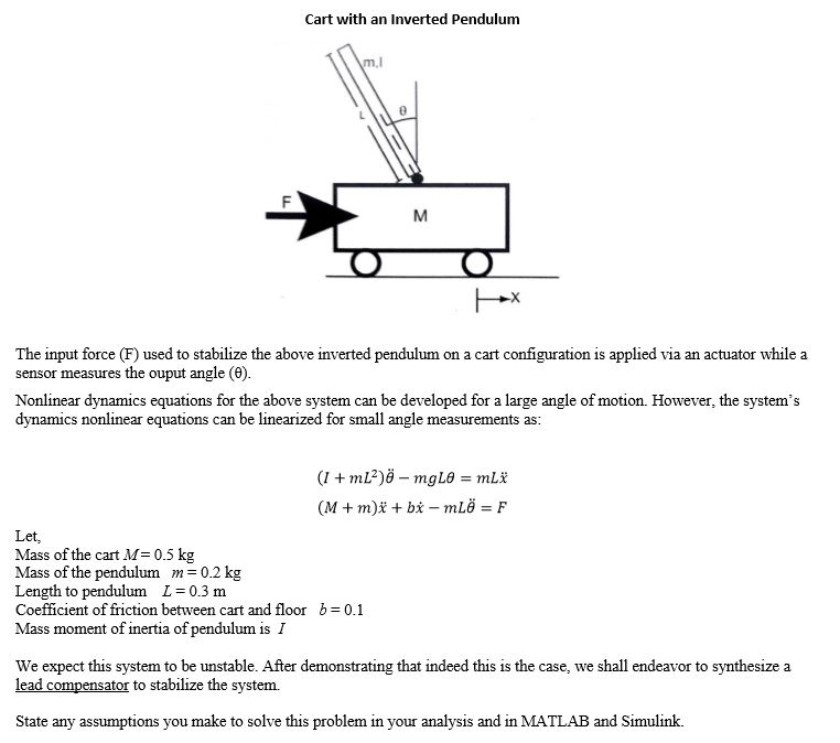 Solved Cart With An Inverted Pendulum O O The Input Force