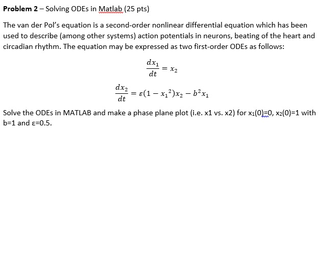 Solved The Van Der Pol s Equation Is A Second order Nonli Chegg