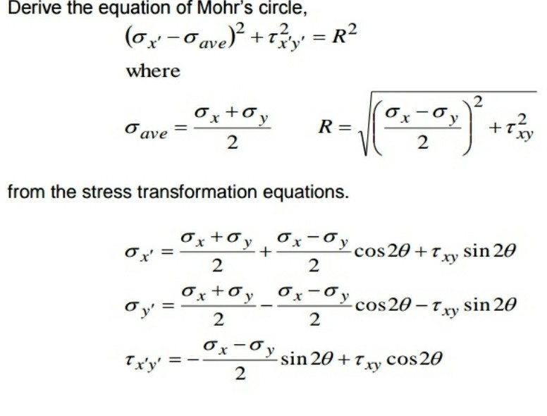 Solved: Derive The Equation Of Mohr's Circle, (sigma_x' - ... | Chegg.com