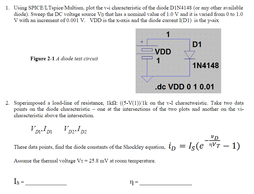 Solved 1 Using Multism Plot The V I Characteristic Of T 