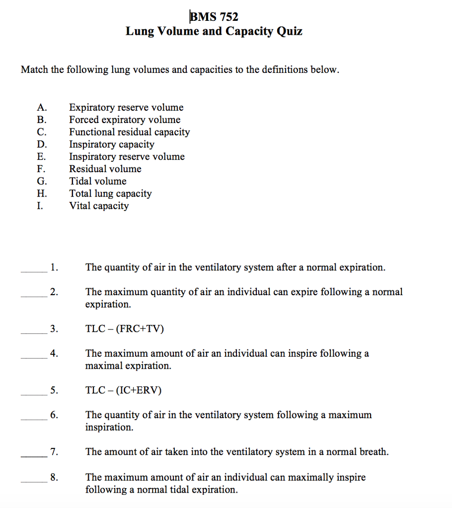 Solved: Match The Following Lung Volumes And Capacities To... | Chegg.com
