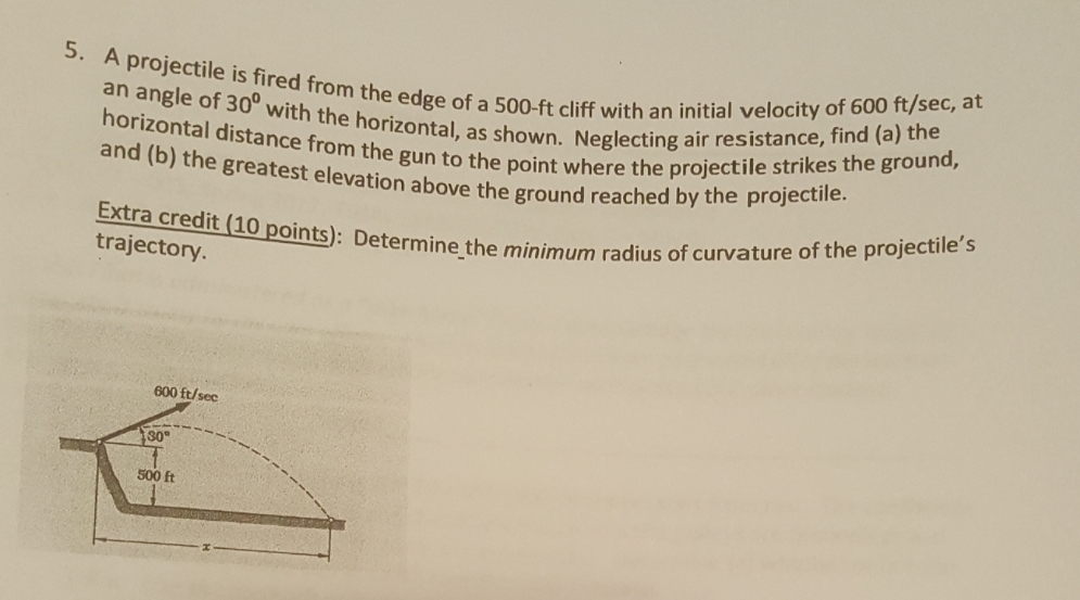 Solved A Projectile Is Fired From The Edge Of A 500 Ft Cl