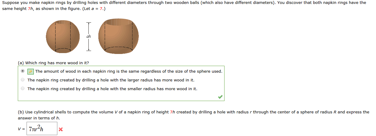 Solved: Suppose You Make Napkin Rings By Drilling Holes Wi... | Chegg.com Solved: Suppose You Make Napkin Rings By Drilling Holes Wi... | Chegg.com