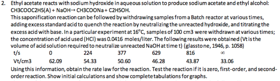 Solved 2 Ethyl Acetate Reacts With Sodium Hydroxide In A