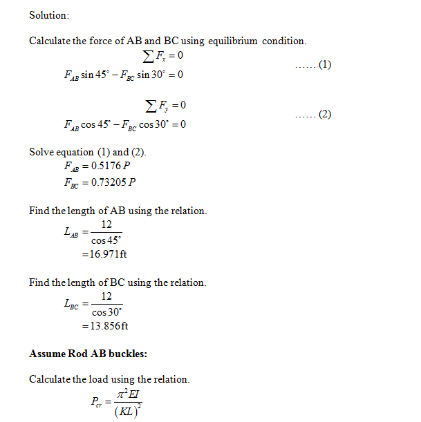 (Solved) - Determine the largest load it can support without causing any rod... - (1 Answer ...