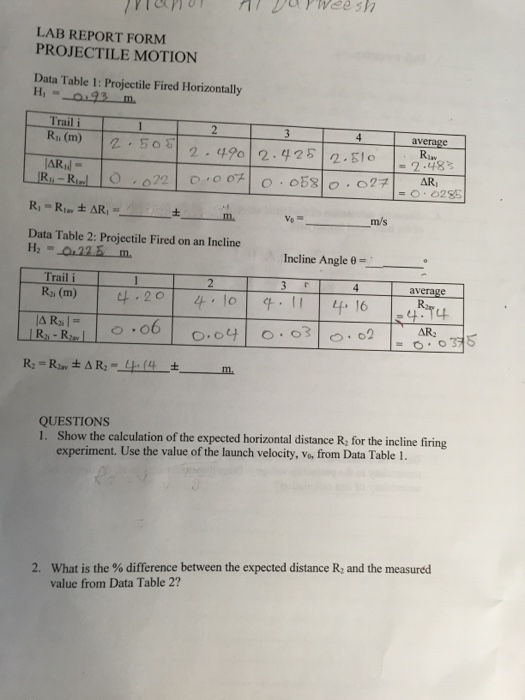 Solved: LAB REPORT FORM PROJECTILE MOTION Data Table 1: Pr... | Chegg.com Solved: LAB REPORT FORM PROJECTILE MOTION Data Table 1: Pr... | Chegg.com