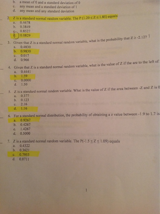 Solved Z Is A Standard Normal Random Variable The P 12 