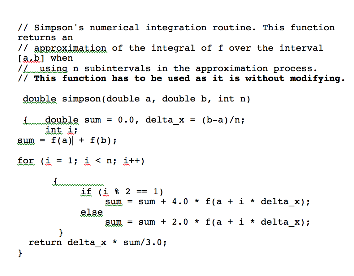 Solved Simpsons Numerical Integration Routine This Func