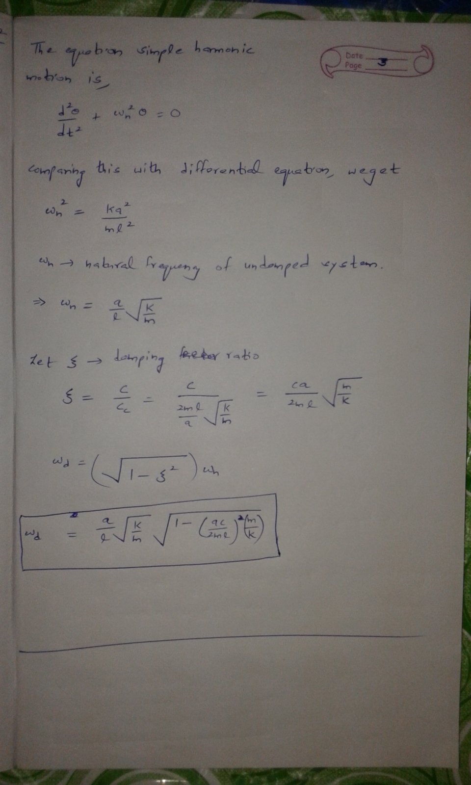 (Solved) - Set up the differential equation of motion for the system shown in... - (1 Answer ...