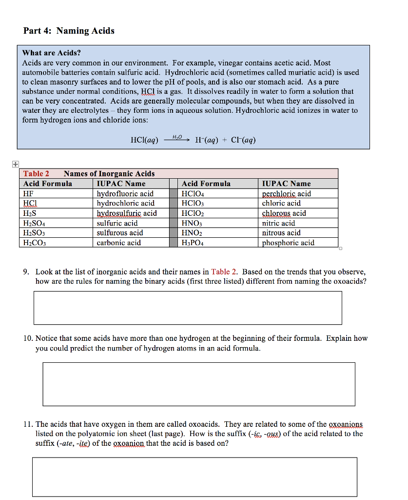 Naming Acids Worksheet Answer Key Acids And Bases Homework Help