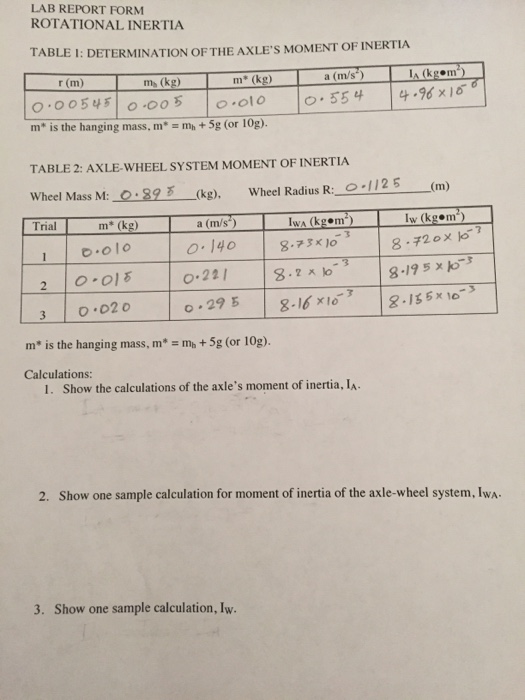 Solved: LAB REPORT FORM ROTATIONAL INERTIA TABLE I: DETERM... | Chegg.com Solved: LAB REPORT FORM ROTATIONAL INERTIA TABLE I: DETERM... | Chegg.com