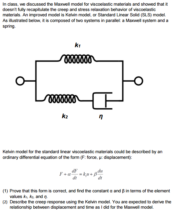 Solved In Class We Discussed The Maxwell Model For Visco