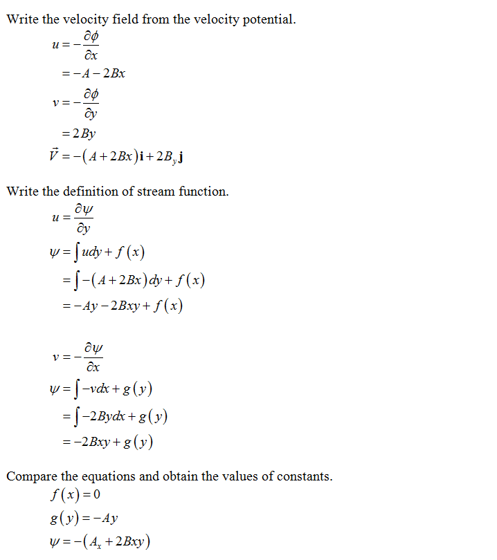 (Solved) - Consider the flow field represented by the velocity potential... - (1 Answer ...