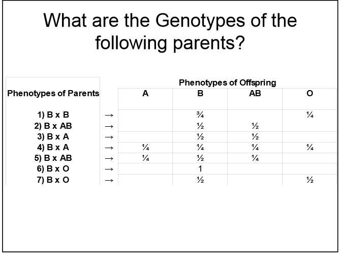 Solved What Are The Genotypes Of The Following Parents U Chegg