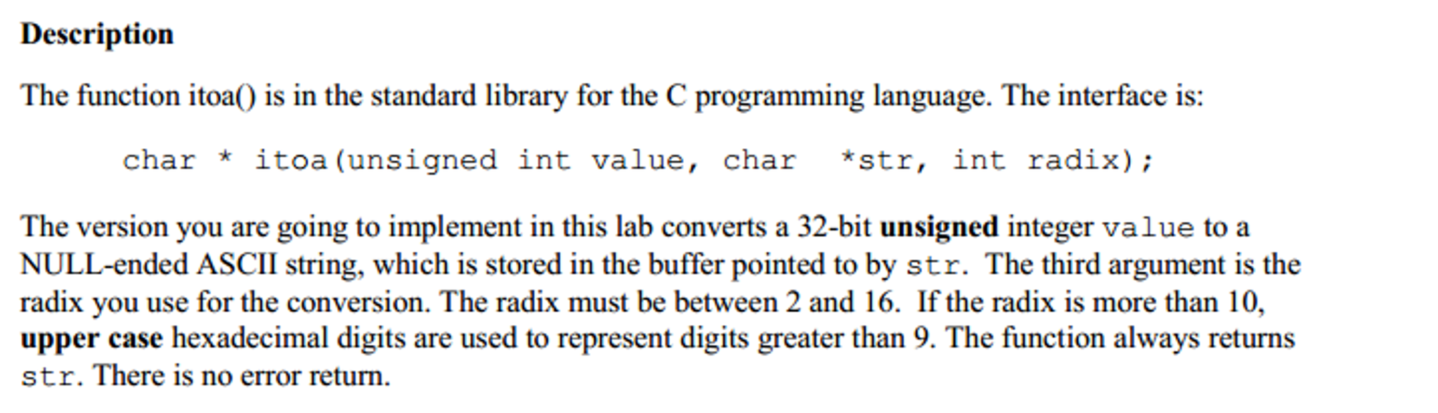 Description The Function Itoa Is In The Standard