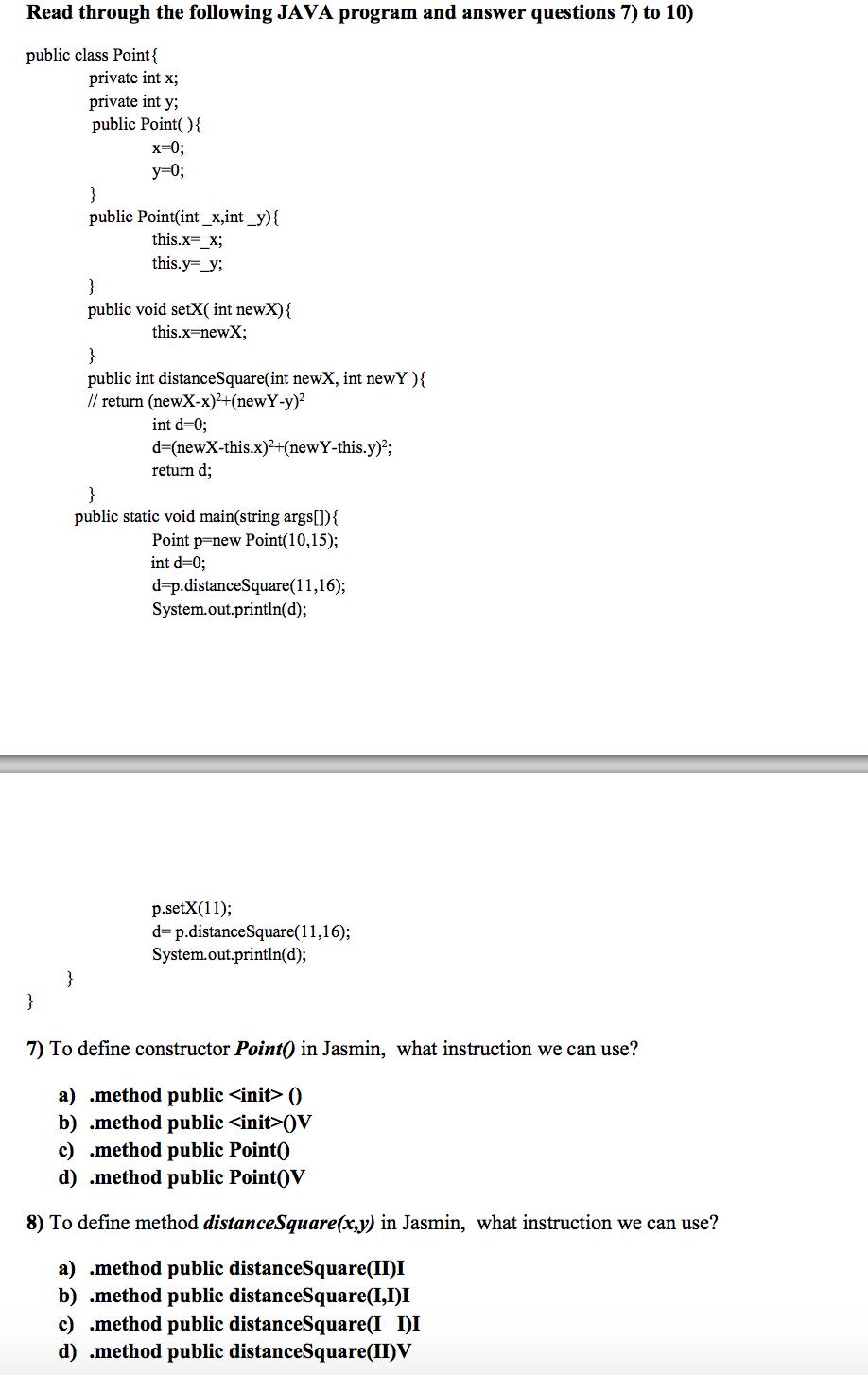 Java Programming Questions