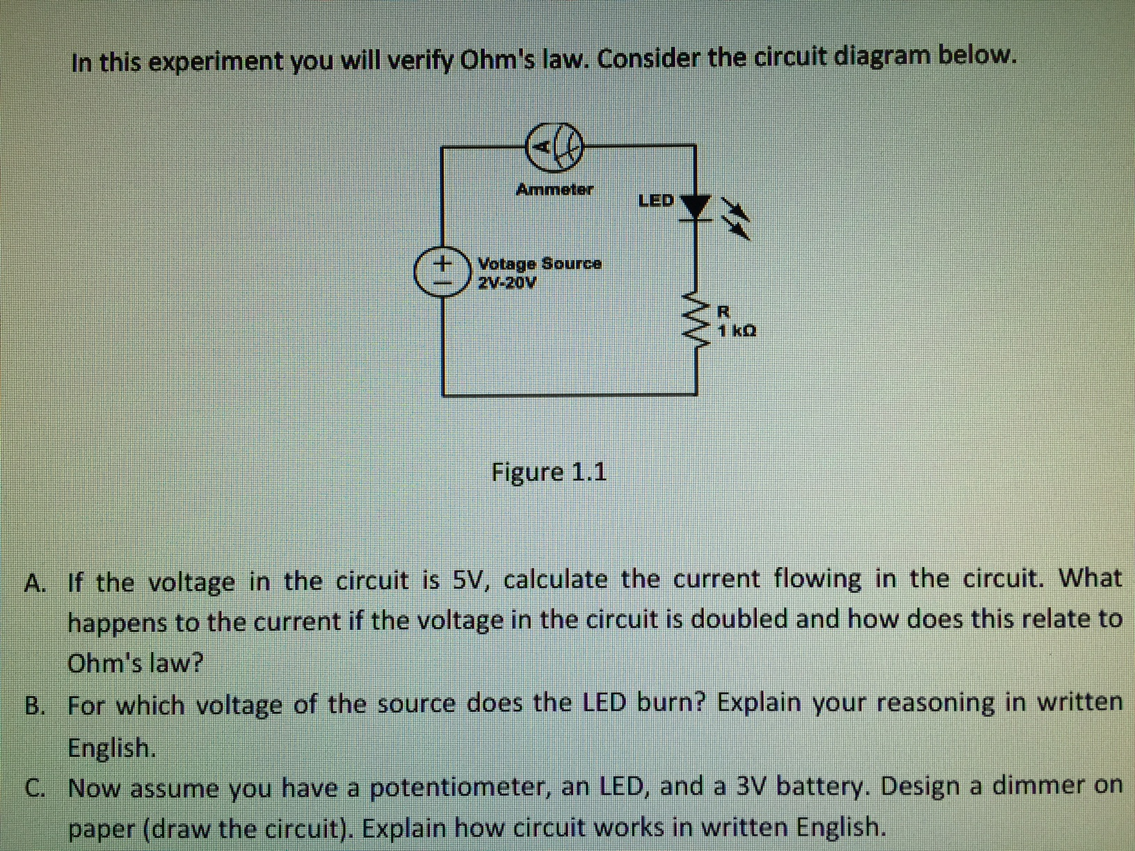 Ohm's Law Circuit Diagram