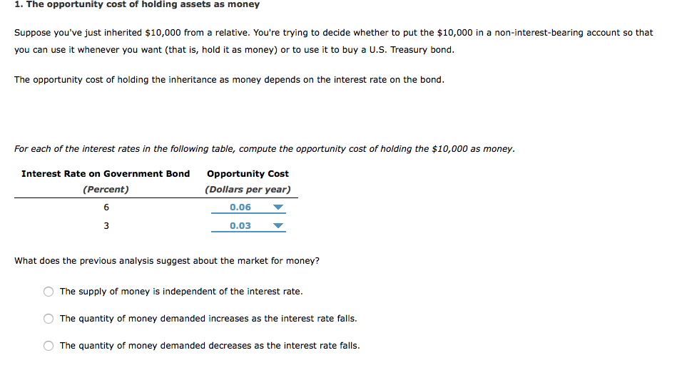 1. The Opportunity Cost Of Holding Assets As Money... | Chegg.com 1. The Opportunity Cost Of Holding Assets As Money... | Chegg.com