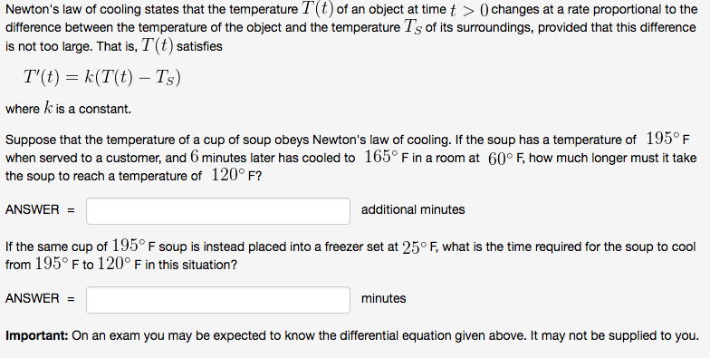 Solved Newtons Law Of Cooling States That The Temperatur