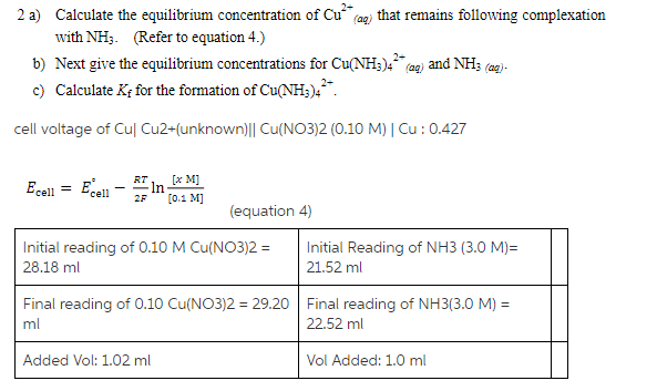 A) Calculate The Equilibrium Concentration Of Cu^2... | Chegg.com A) Calculate The Equilibrium Concentration Of Cu^2... | Chegg.com