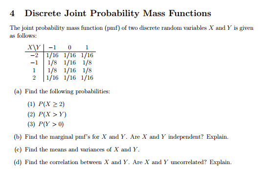 Solved: The Joint Probability Mass Function (pmf) Of Two D... | Chegg.com Solved: The Joint Probability Mass Function (pmf) Of Two D... | Chegg.com