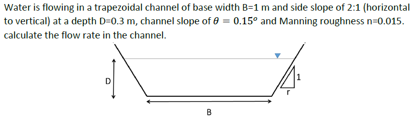 Solved Water is flowing in a trapezoidal channel of base | Chegg.com