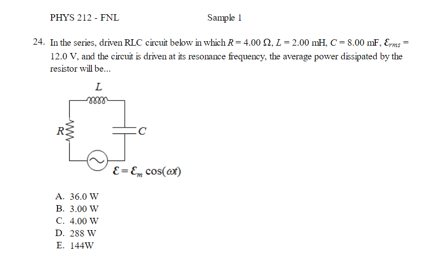 Solved In the series, driven RLC circuit below in which R | Chegg.com