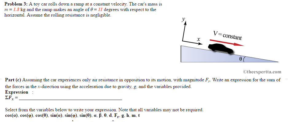 Solved: Problem 3: A Toy Car Rolls Down A Ramp At A Consta... | Chegg.com