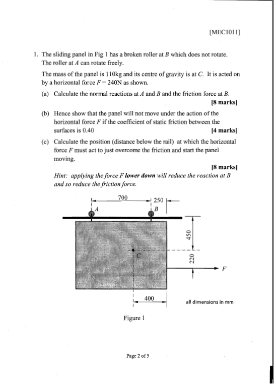 Mechanics Past Paper Exam : | Chegg.com