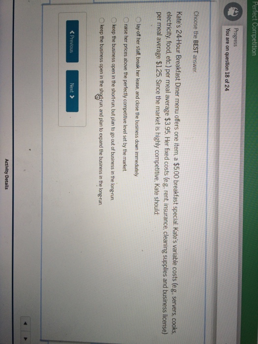 Solved Kate s 24 Hour Breakfast Diner Menu Offers One Item A Chegg