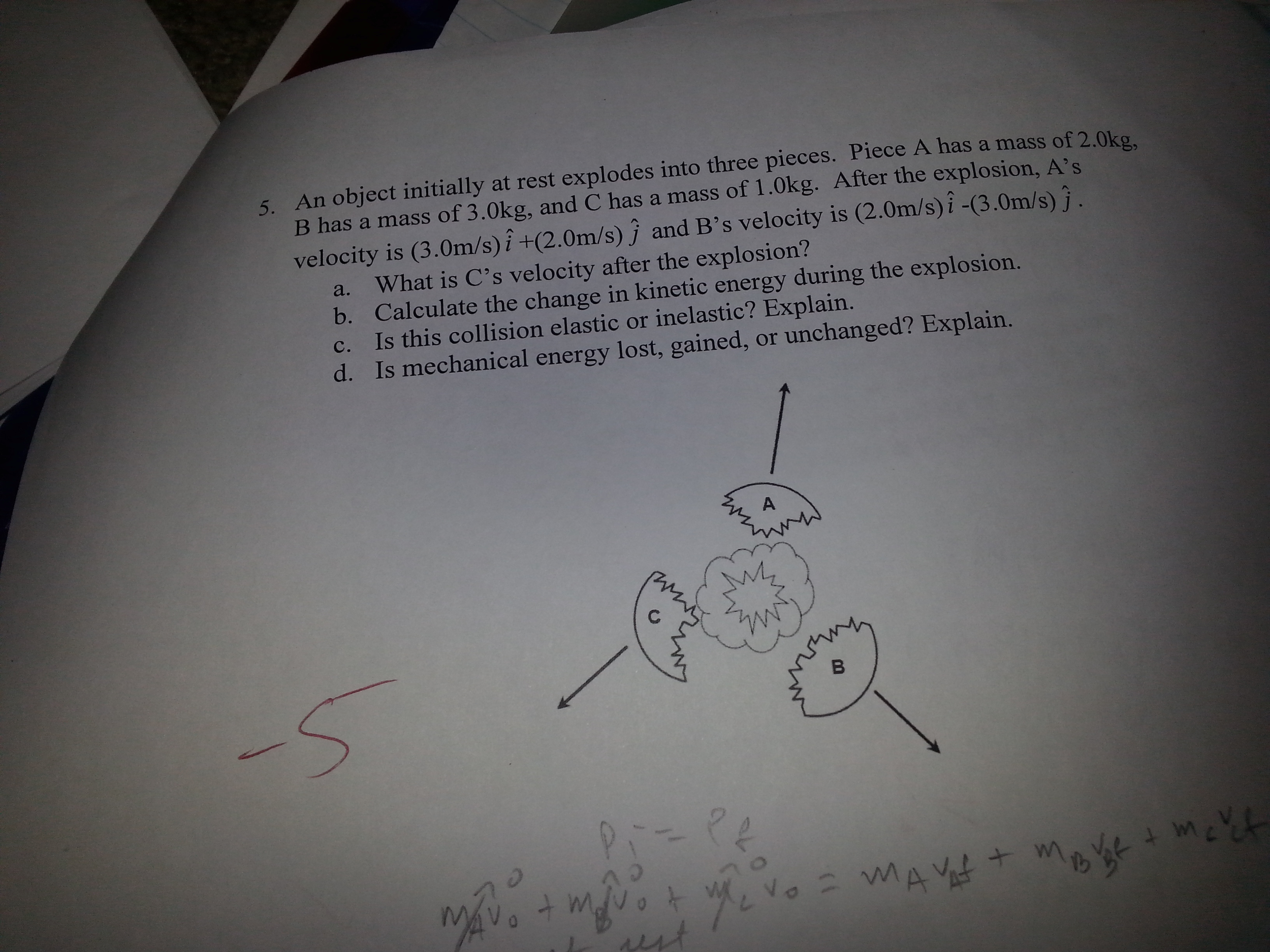 Solved An Object Initially At Rest Explodes Into Three Pi 
