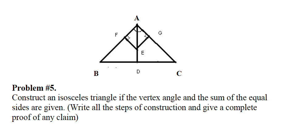 Solved Construct an isosceles triangle if the vertex angle | Chegg.com