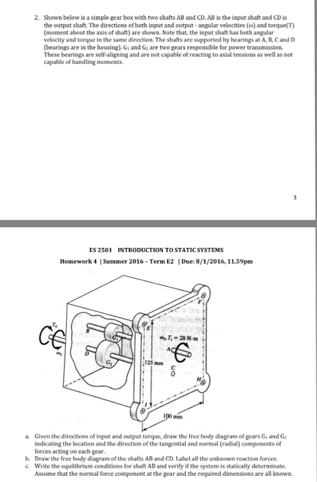 Solved: Shown Below Is A Simple Gear Box With Two Shafts A... | Chegg.com