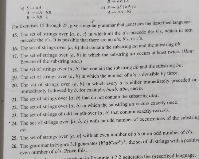 Solved For Exercises 15 thro 15. The set of strings over (a, | Chegg.com