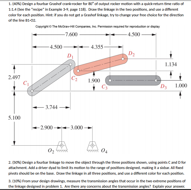 Solved: 1. (40%) Design A Fourbar Grashof Crank-rocker For... | Chegg.com