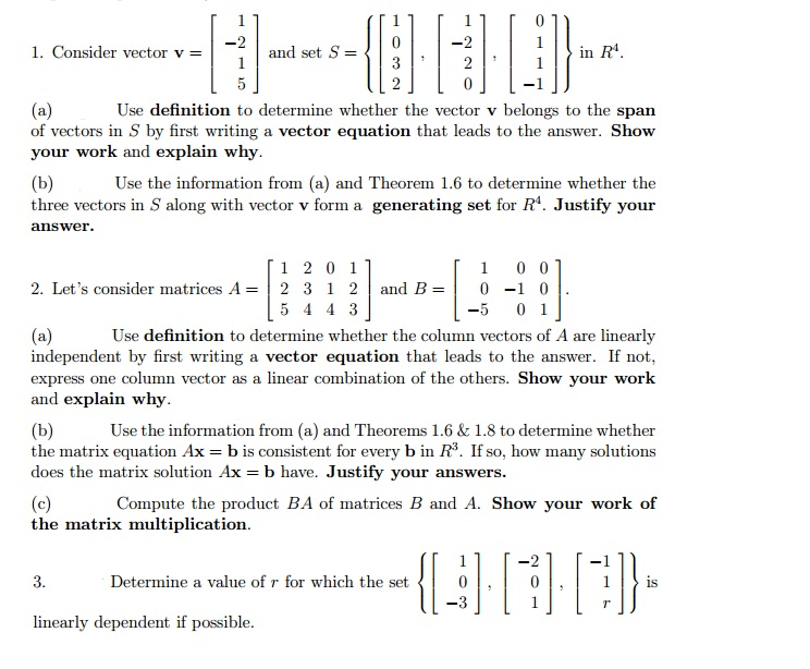Consider vector v = and set S= in R4. Use | Chegg.com
