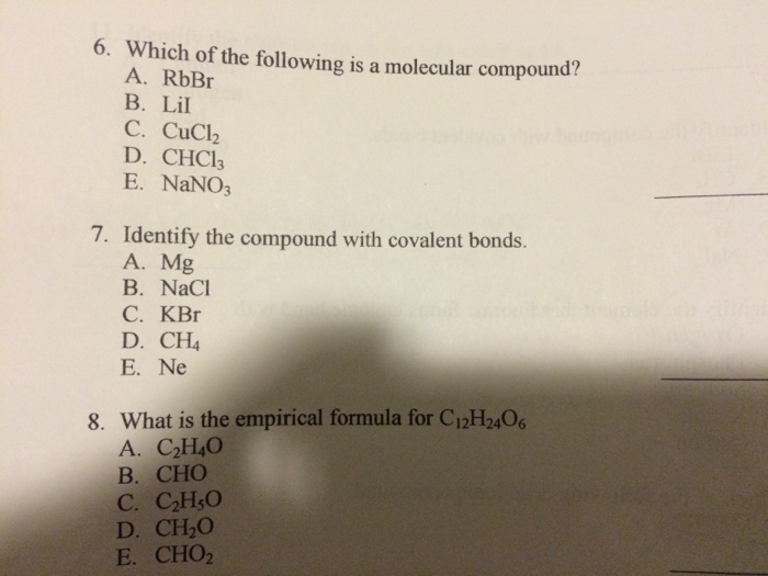 Solved: Which Of The Following Is A Molecular Compound? Rb... | Chegg.com