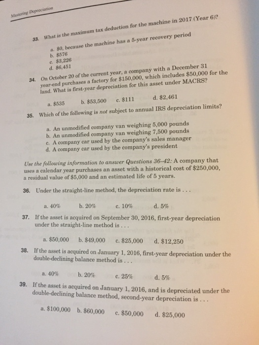 Solved: Depreciation Mastering 33. What Is The Maximum Tax... | Chegg.com